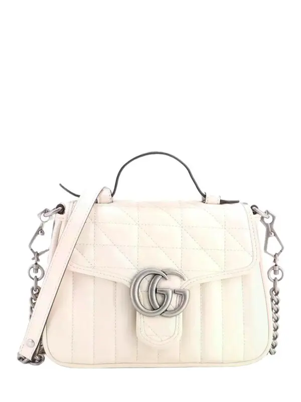 Gucci Gg Marmont Top Handle Flap Bag Mixed Matelasse Leather Mini Satchel - Neutrals
