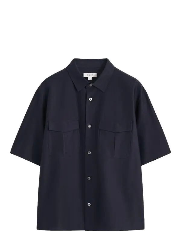 Cos Striped Cotton Jacquard Shirt - Navy