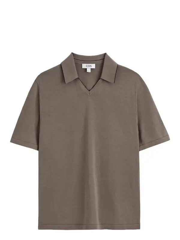 Cos Contrast-tipped Silk-cotton Polo Shirt - Brown