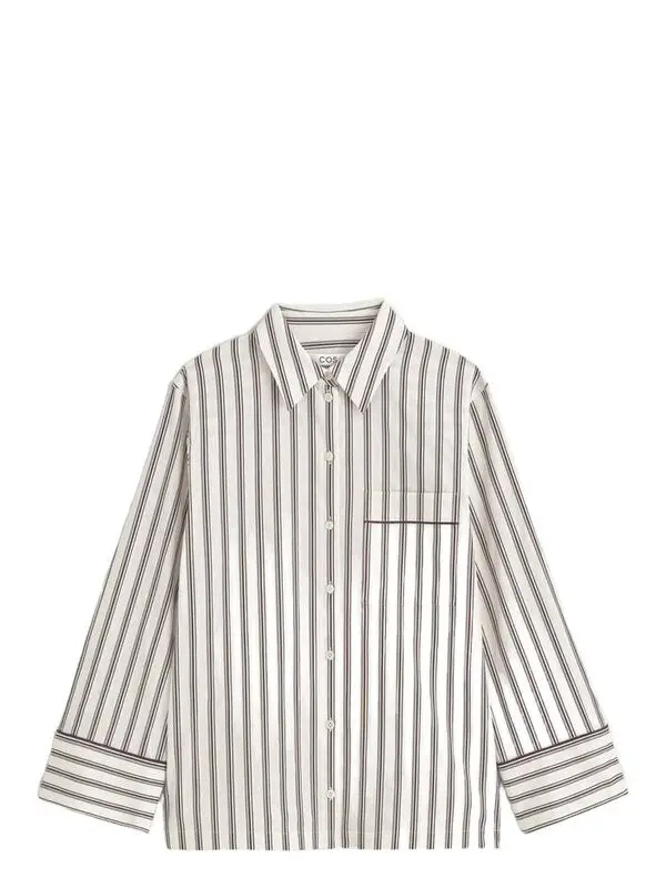 Cos Striped Cotton Dobby Shirt With Piping - Brown