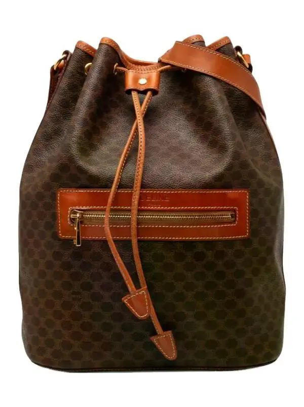 Celine Macadam Coated Canvas Drawstring Bucket Bag - Brown