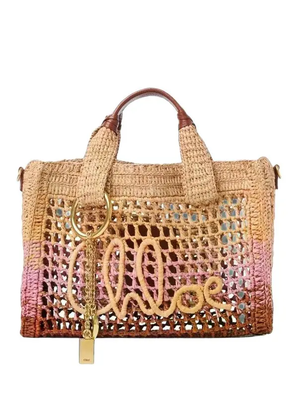Chloé Raffia Banana Logo Patch Tote Bag - Brown
