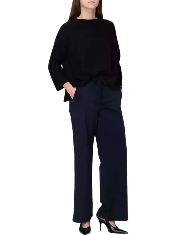 Max Mara Navy Stretch Jersey Drawstring Trousers - Blue