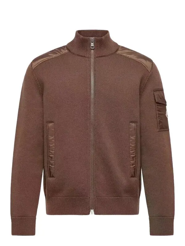 Moncler Logo-patch Panelled Cardigan - Brown