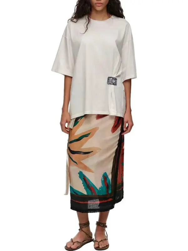 Bimba Y Lola Sun Print Fringed Wrap Midi Skirt - Neutrals