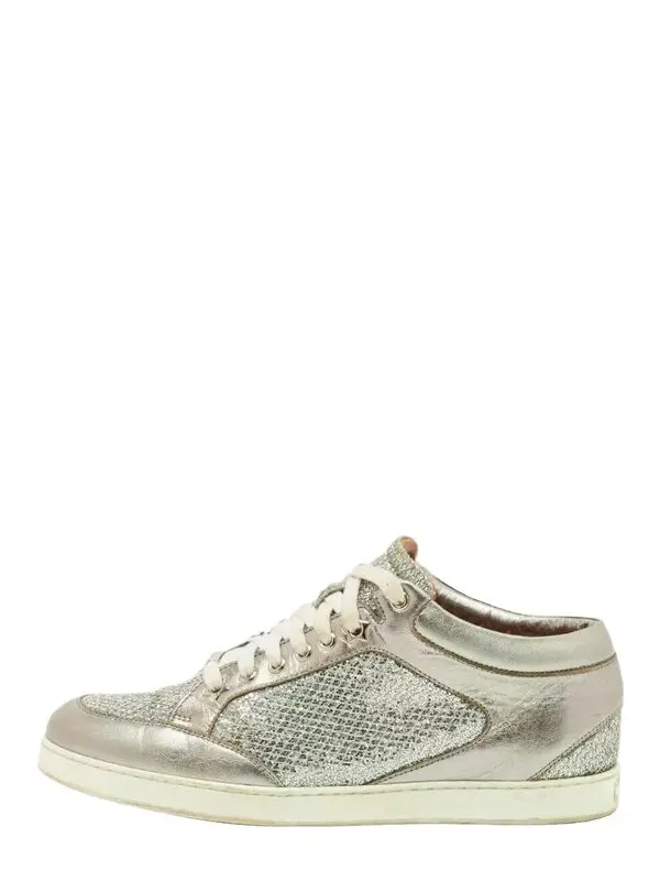 JIMMY CHOO Glitter Leather Sneakers - Silver