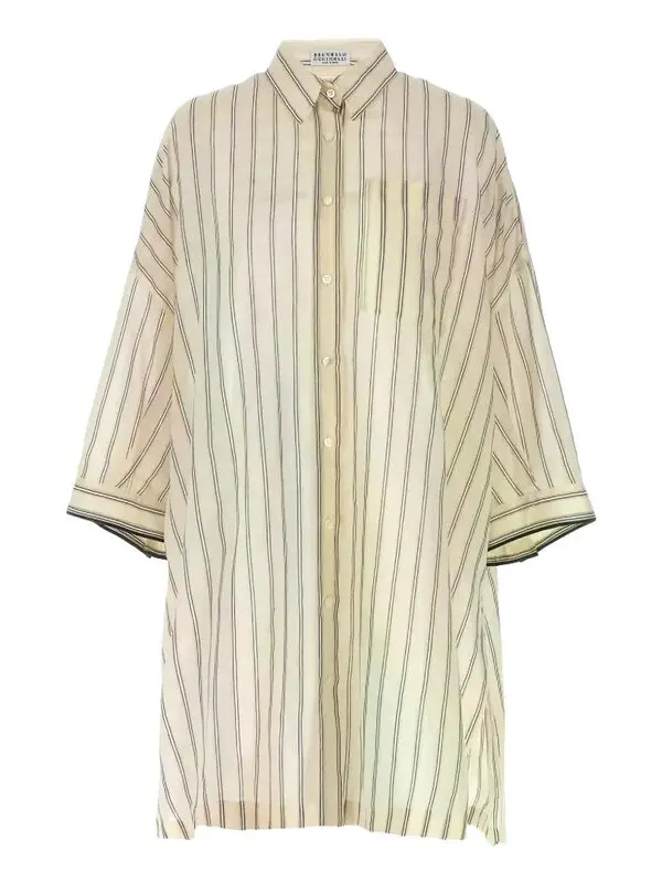 Brunello Cucinelli Striped Oversized Shirt - Neutrals