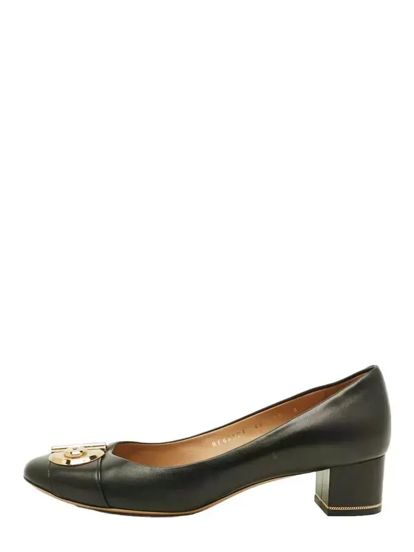 FERRAGAMO Fiamma Leather Block Heel Pumps - Black