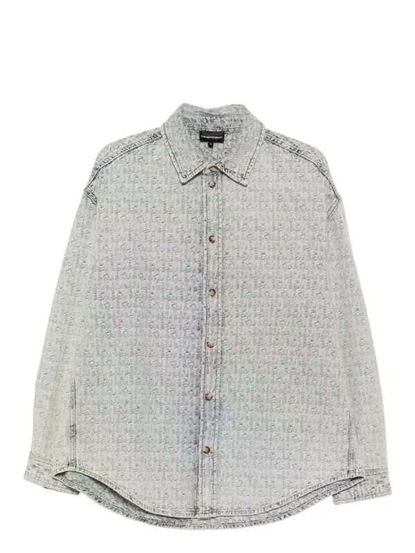 Emporio Armani Monogram-pattern Buttoned Shirt - Blue