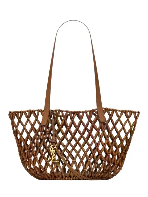 Saint Laurent Small Beaded Cage Leather Tote Bag - Brown