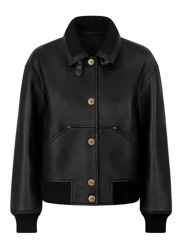 Claudie Pierlot Lambskin Leather Bomber Jacket - Black