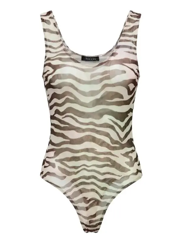 TOCCIN Wyatt Zebra-print Scoop Neck Bodysuit - Neutrals