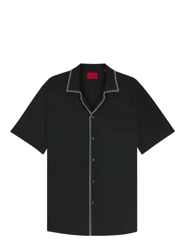 Hugo Blanket-stitch Short-sleeve Shirt - Black
