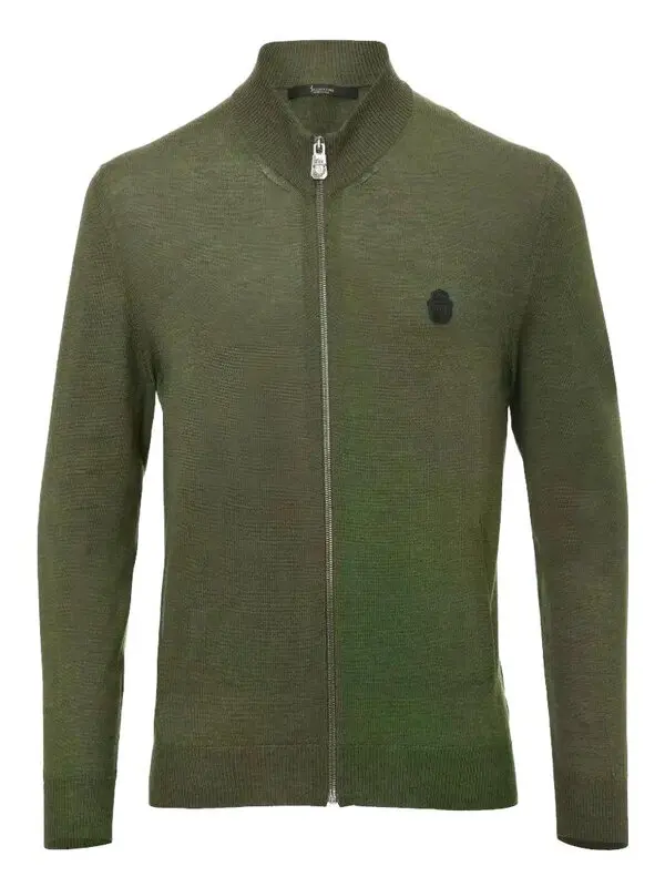 BILLIONAIRE Logo Patch Zip-up Cardigan - Green