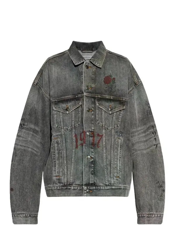 Balenciaga Tattoo-print Denim Jacket - Grey