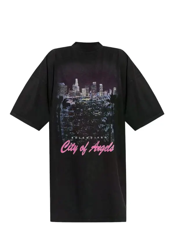 Balenciaga City Print T-shirt Mini Dress - Black
