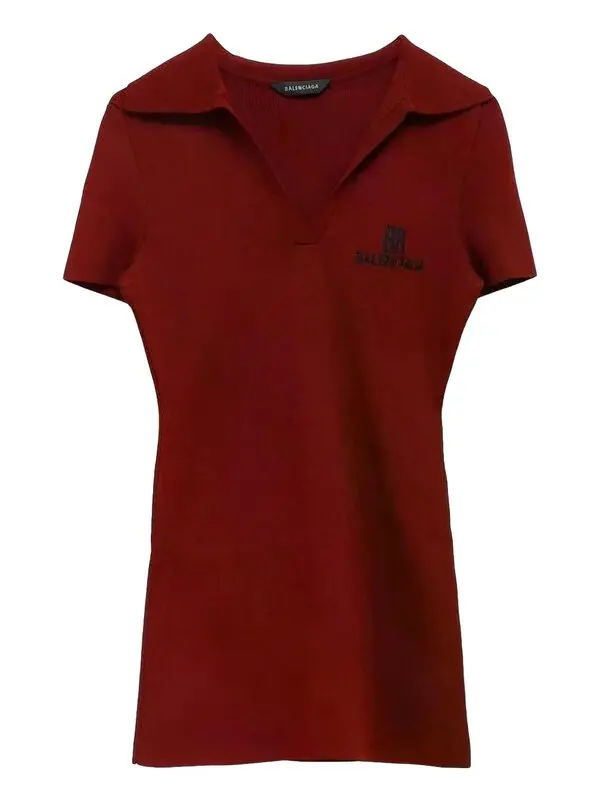 Balenciaga Logo Embroidered Polo Top - Red