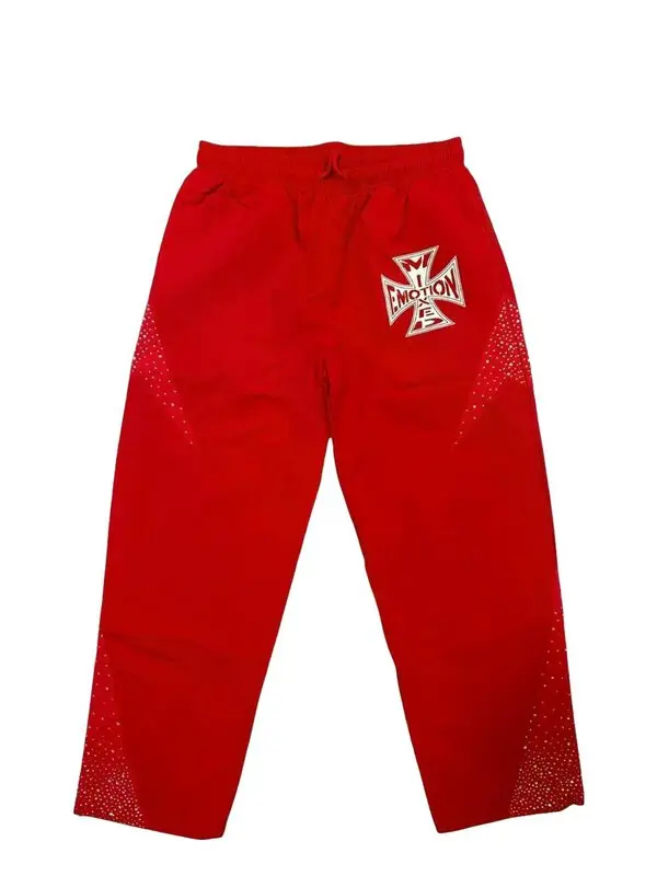 MIXED EMOTION Logo-print Rhinestone-embellished Track Pants - Red