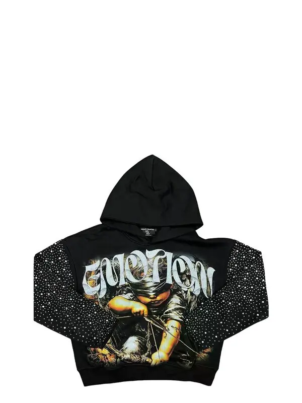 MIXED EMOTION Archer Rhinestone Embellishment Hoodie - Black