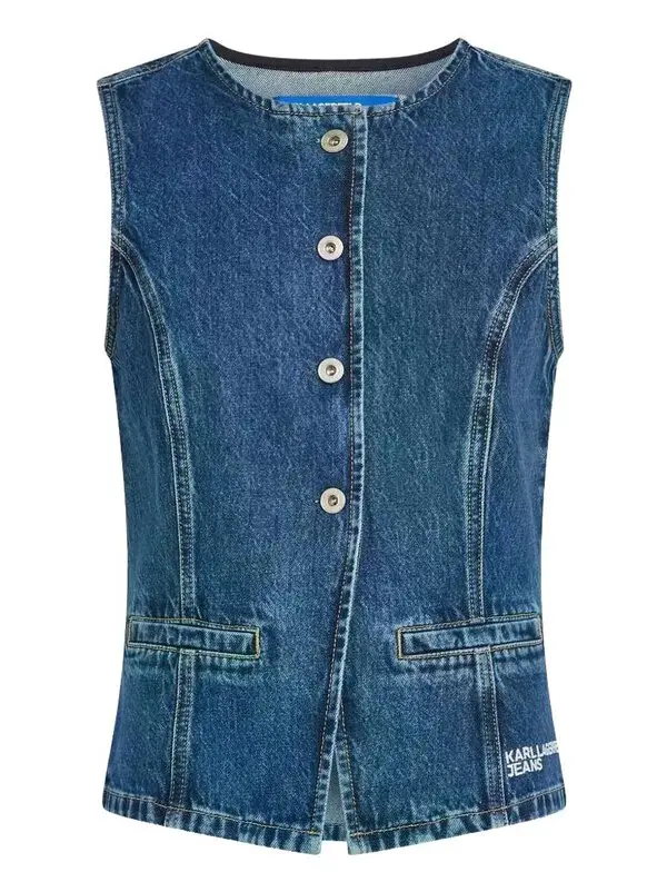 Karl Lagerfeld Logo-embroidered Sleeveless Denim Top - Blue