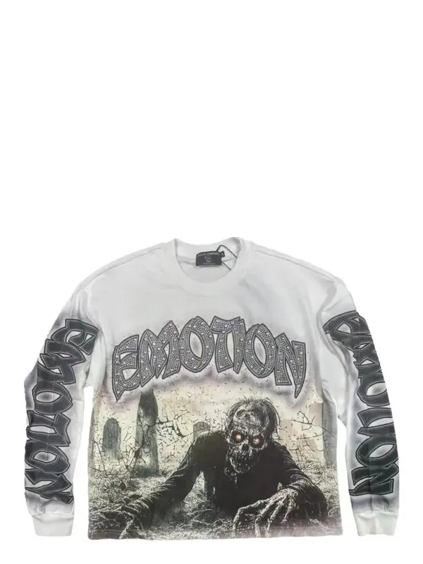 Mixed Emotion Resurrection Long-sleeve Graphic-print Cotton T-shirt - White