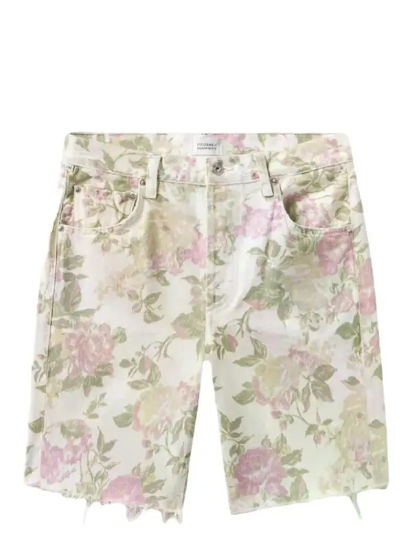 Citizens Of Humanity Floral Print Raw Hem Shorts - White