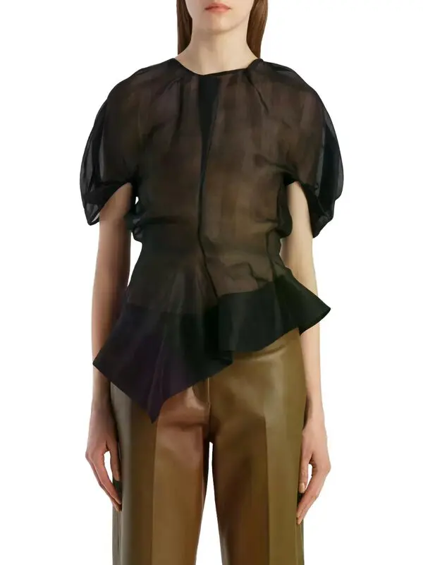 Khaite Asymmetric Draped Silk Top - Black