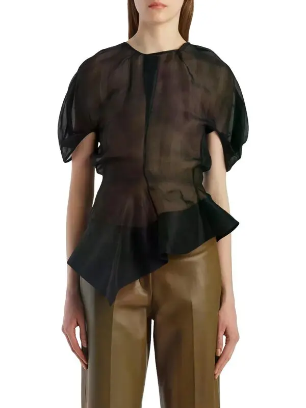Khaite Asymmetric Draped Silk Top - Black