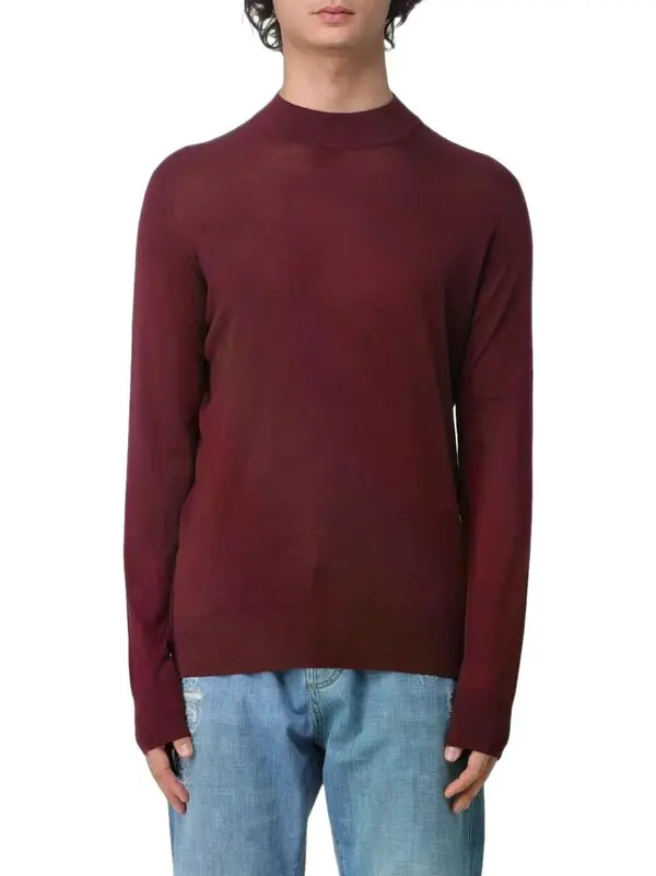 Brunello Cucinelli Burgundy Ribbed Mock Neck Sweater - Red