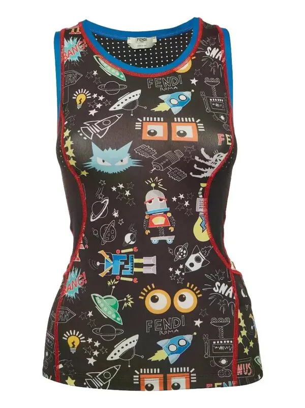 Fendi Printed Jersey Tank Top - Black