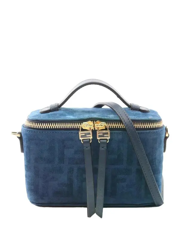Fendi Ff Embossed Denim Vanity Bag Satchel - Blue