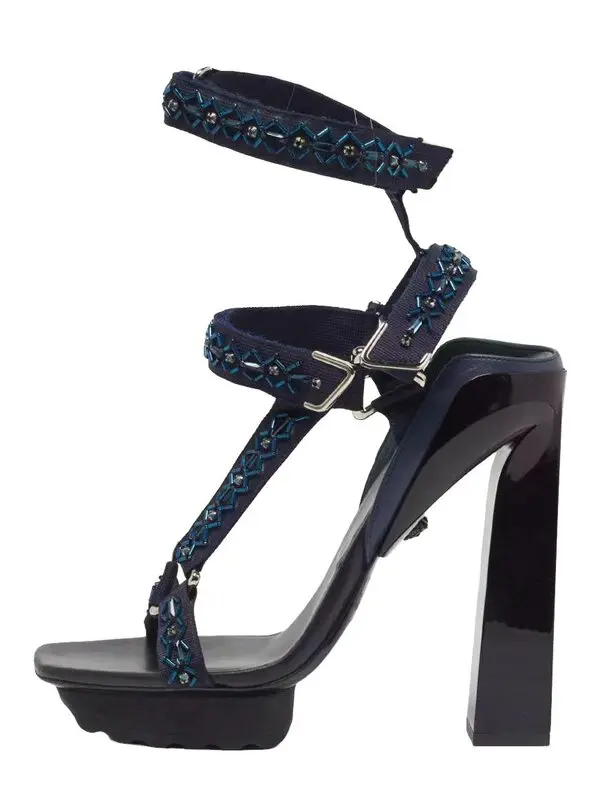 Versace Crystal Embellished Ankle Strap Sandals - Blue