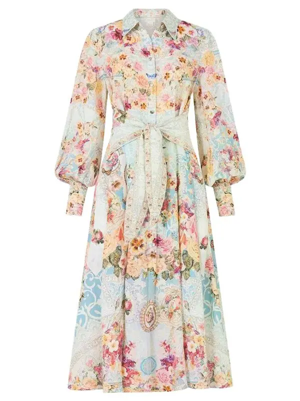 Camilla Floral Print Tie-waist Shirt Dress - Blue