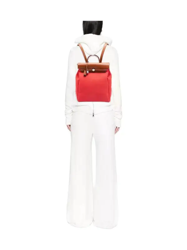 Hermès Toile Herbag A Dos Zip Retourne Backpack - Red
