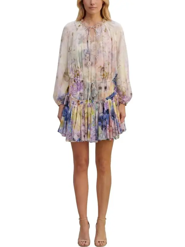 Zimmermann Floral-print Ruffled-collar Mini Dress - Neutrals