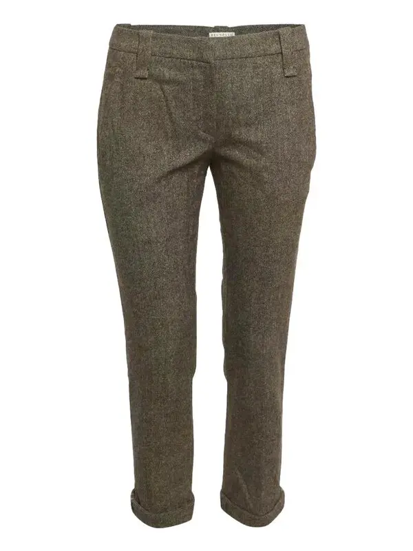 Brunello Cucinelli Monili Trim Herringbone Trousers - Grey