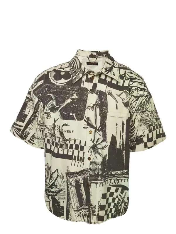 LOUIS VUITTON Graphic-print Denim Shirt - Neutrals