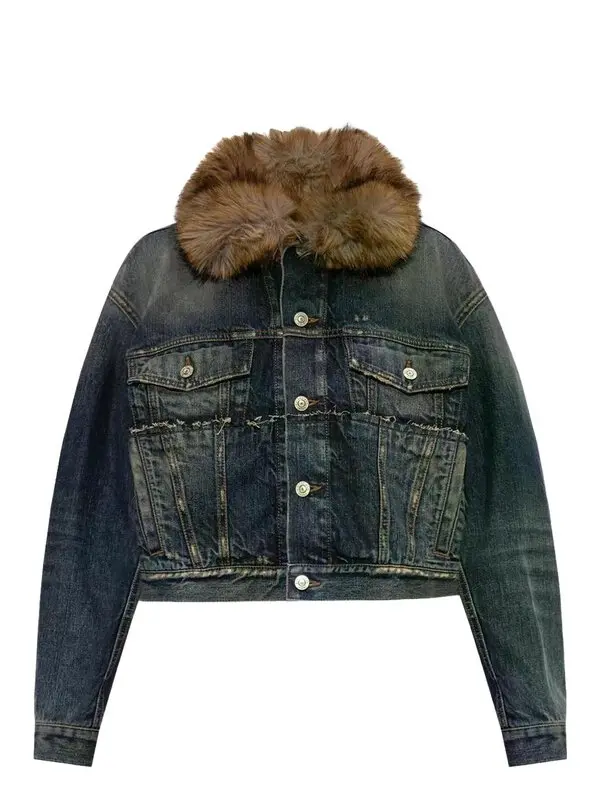Balenciaga Faux-fur Collar Denim Jacket - Blue