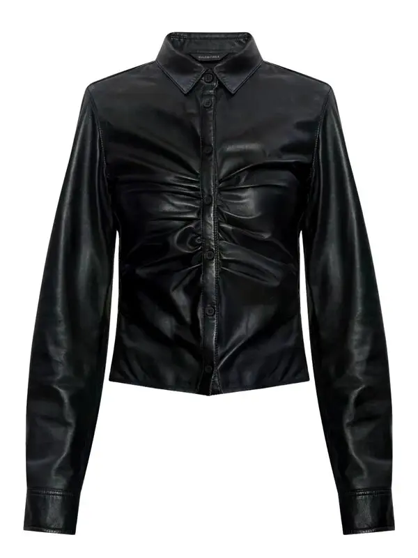 Balenciaga Ruched Leather Shirt - Black