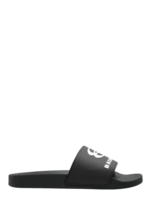 Balenciaga Logo Embossed Rubber Slides - Black