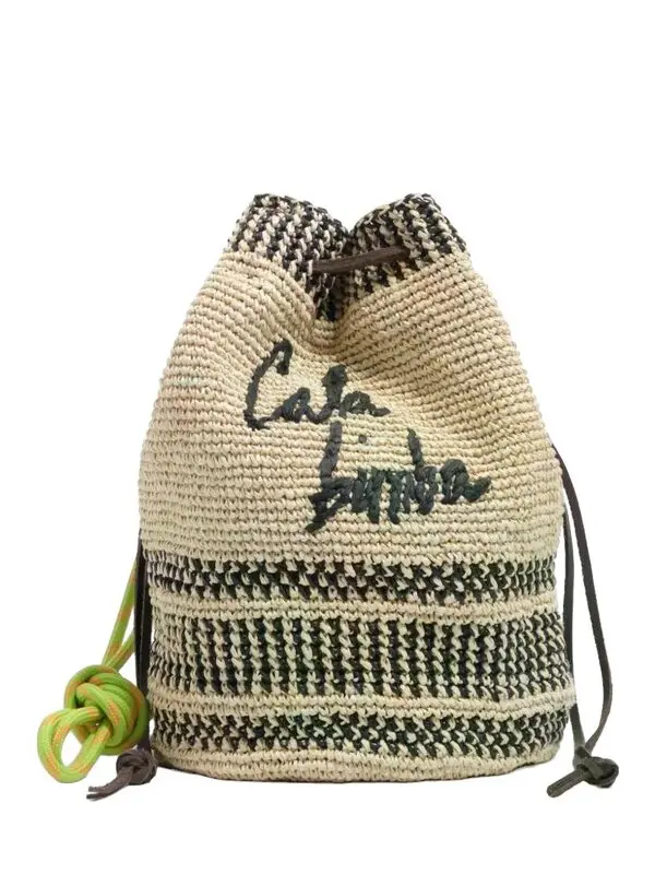 Bimba Y Lola Medium Plaited-raffia Bucket Bag - Neutrals
