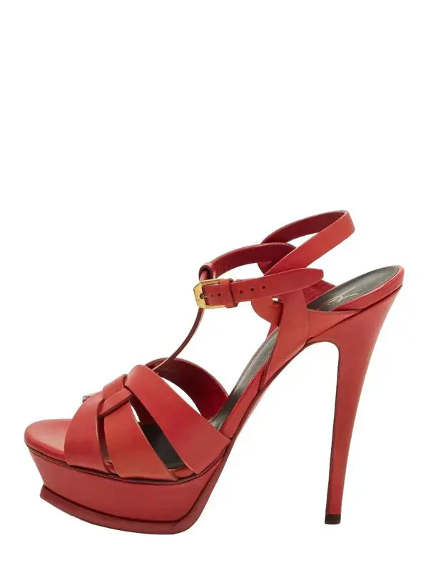 Saint Laurent Tribute Leather Heeled Sandals - Red