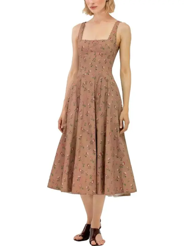 Agua Bendita Frontera Quebrada Midi Dress - Neutrals