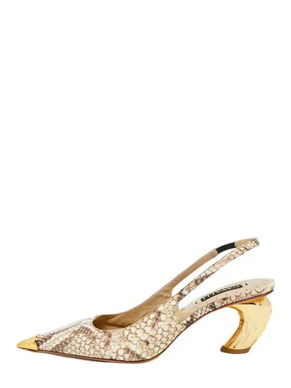 Roberto Cavalli Python-embossed Leather Slingback Pumps With Metal Toe Cap - Neutrals