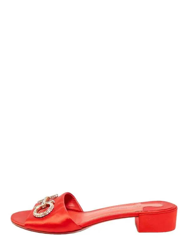 FERRAGAMO Gancini Crystal-embellished Low Block Heel Sandals - Red