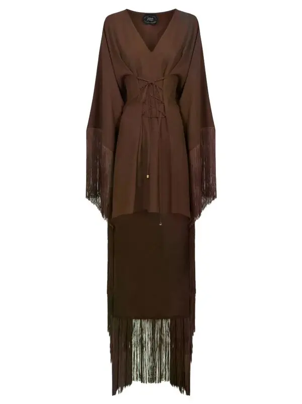 TALLER MARMO Sierra Fringed Kaftan Mini Dress - Brown