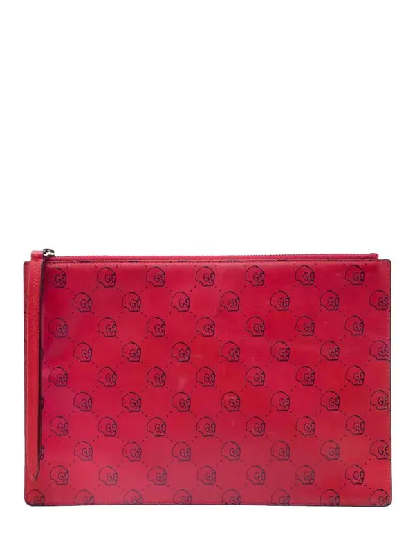 Gucci Calfskin Ghost Hamlet Skull Zip Pouch Clutch Bag - Red