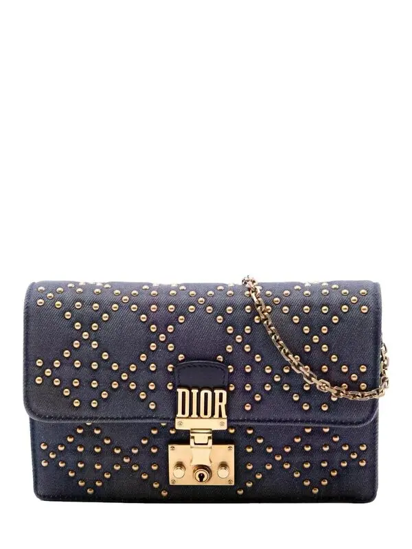 Dior Denim Cannage Studded Dioraddict Wallet On Chain Crossbody Bag - Blue