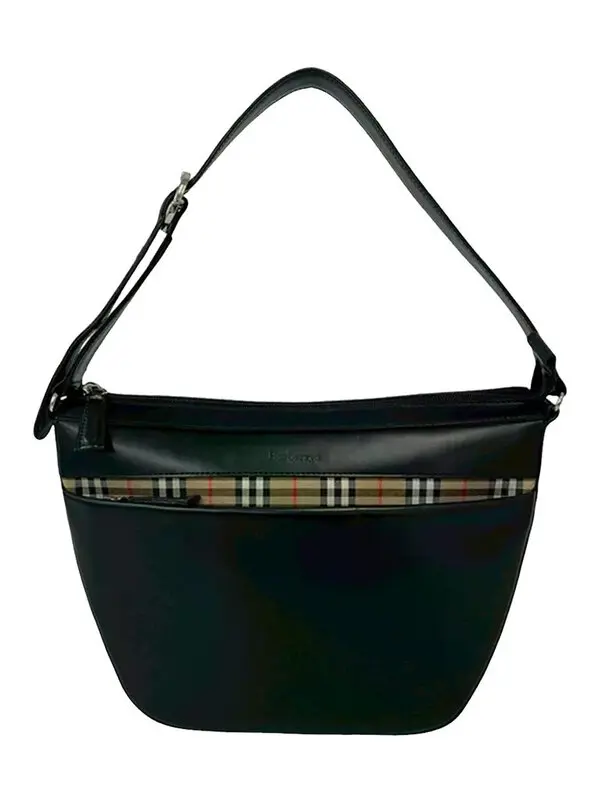 Burberry House Check Canvas Trimmed Leather Shoulder Bag - Black