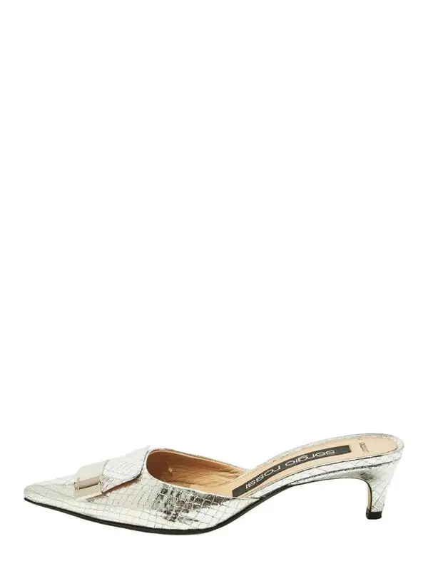 SERGIO ROSSI Embossed Mules - Silver